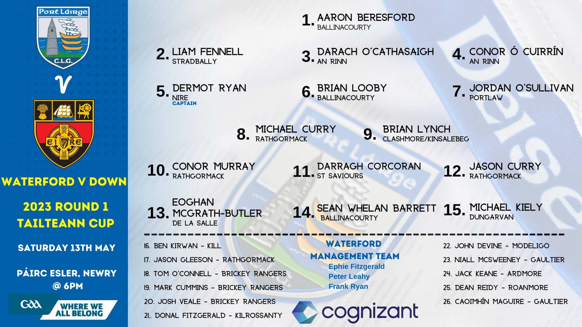 Waterford SF Team Announcement – Waterford GAA